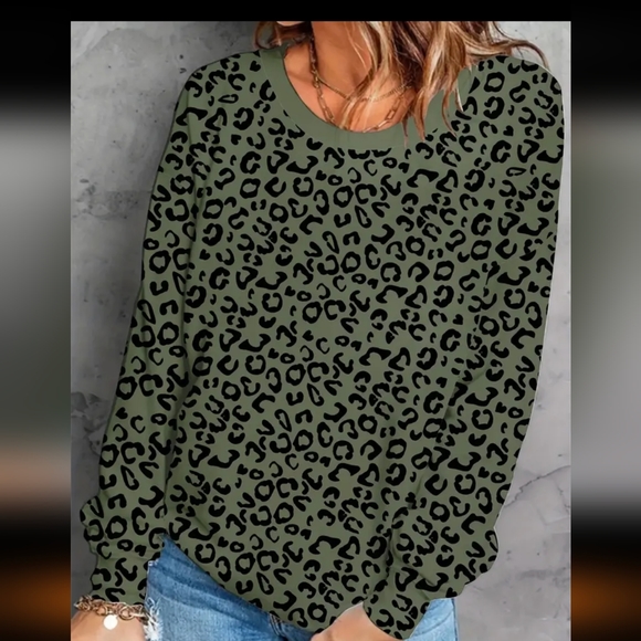 Sweaters | Army Green Leopard Print Sweatshirt | Poshmark